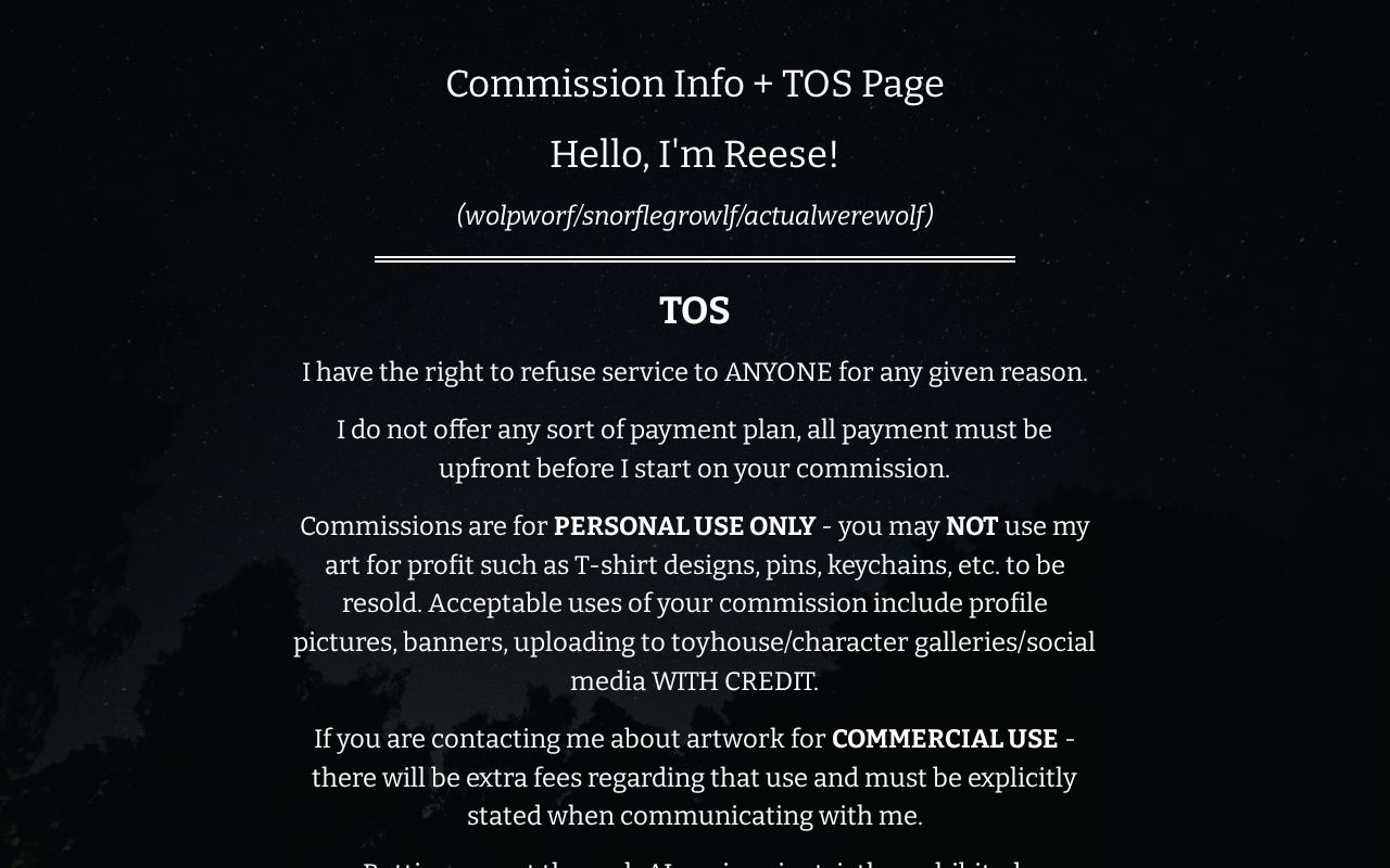 Reese’s Commission carrd!